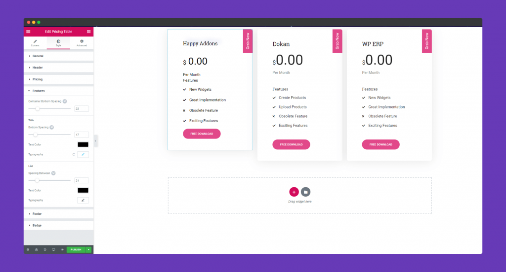 Pricing Table - HappyAddons