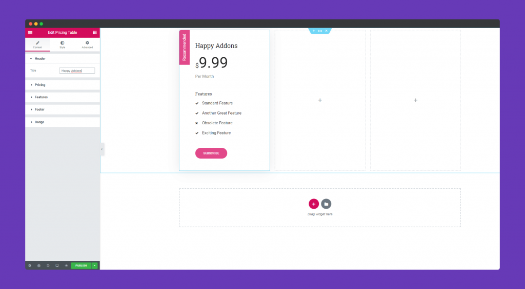 Pricing Table - HappyAddons