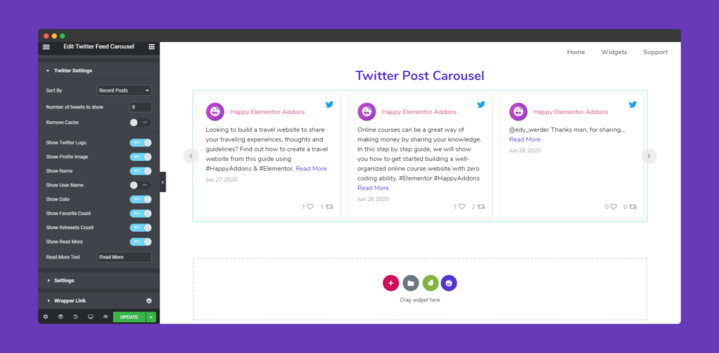 Twitter Feed Carousel widget - HappyAddons