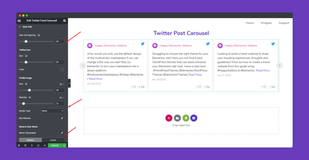 Twitter Feed Carousel widget - HappyAddons