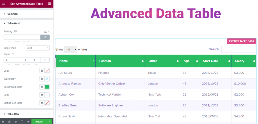How to Use Advanced Data Table Widget in Elementor