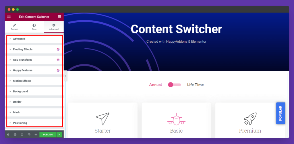 Content Switcher - HappyAddons
