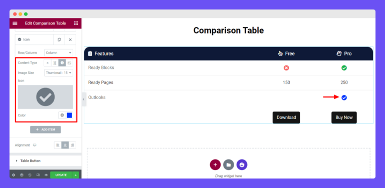 Comparison Table - HappyAddons