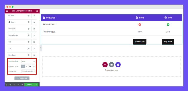 Comparison Table - HappyAddons