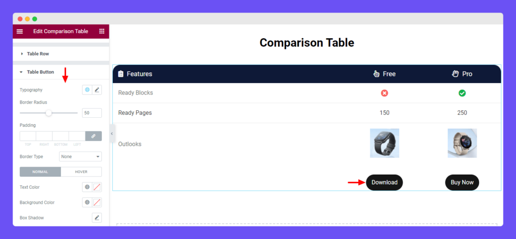 Comparison Table - HappyAddons