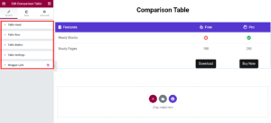 How to Create Comparison Table with Elementor Comparison Table Widget