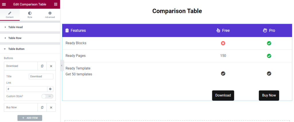How to Create Comparison Table with Elementor Comparison Table Widget