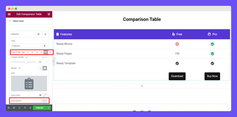 Comparison Table - HappyAddons