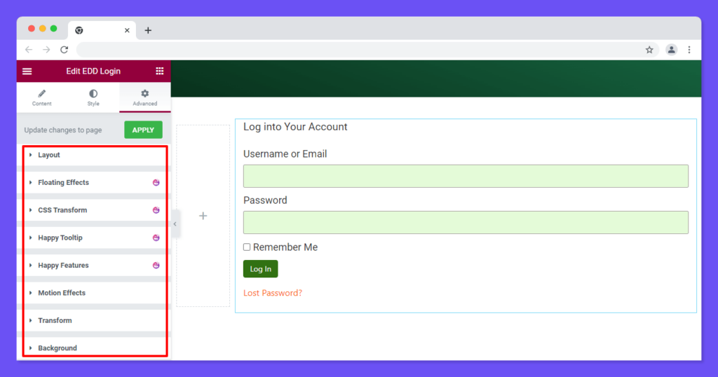 EDD Login - HappyAddons