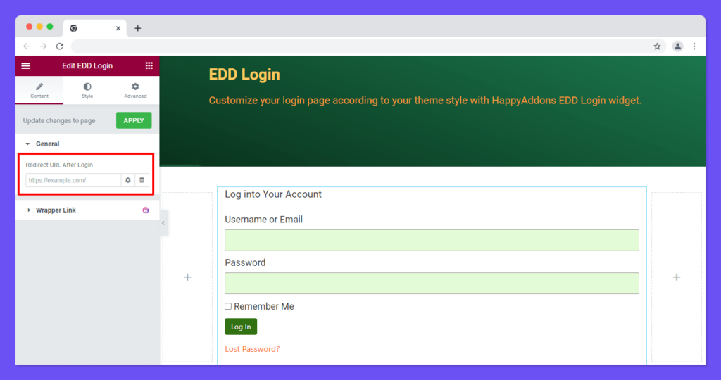 EDD Login - HappyAddons
