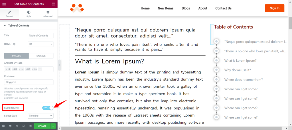 How To Enable The Table Of Content Widget On Your Website