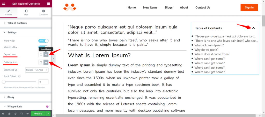 How To Enable The Table Of Content Widget On Your Website