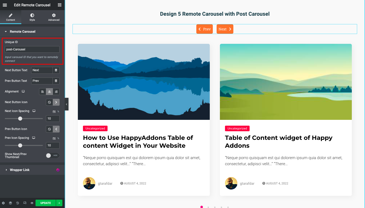 Remote Carousel - HappyAddons
