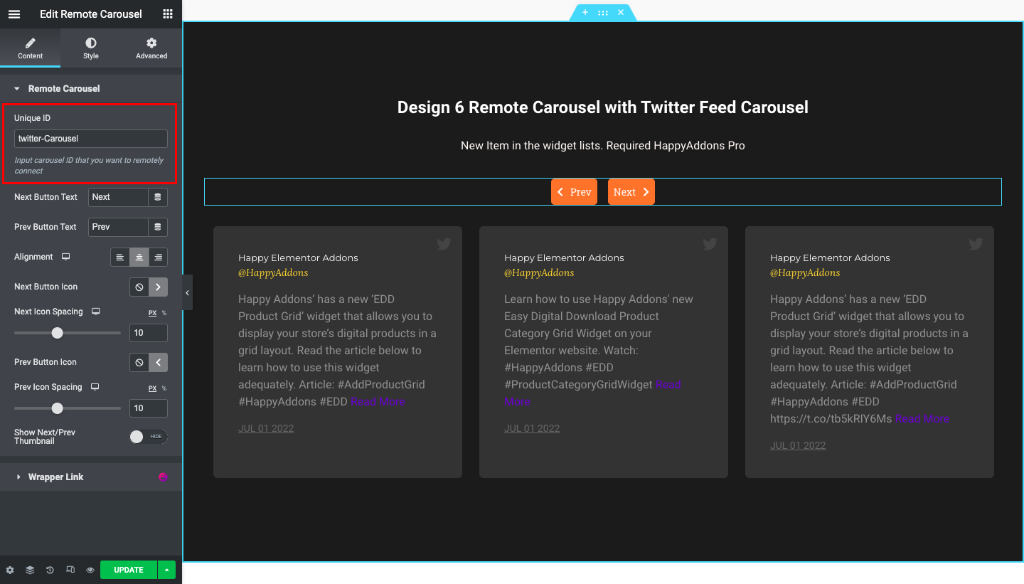 Remote Carousel - HappyAddons