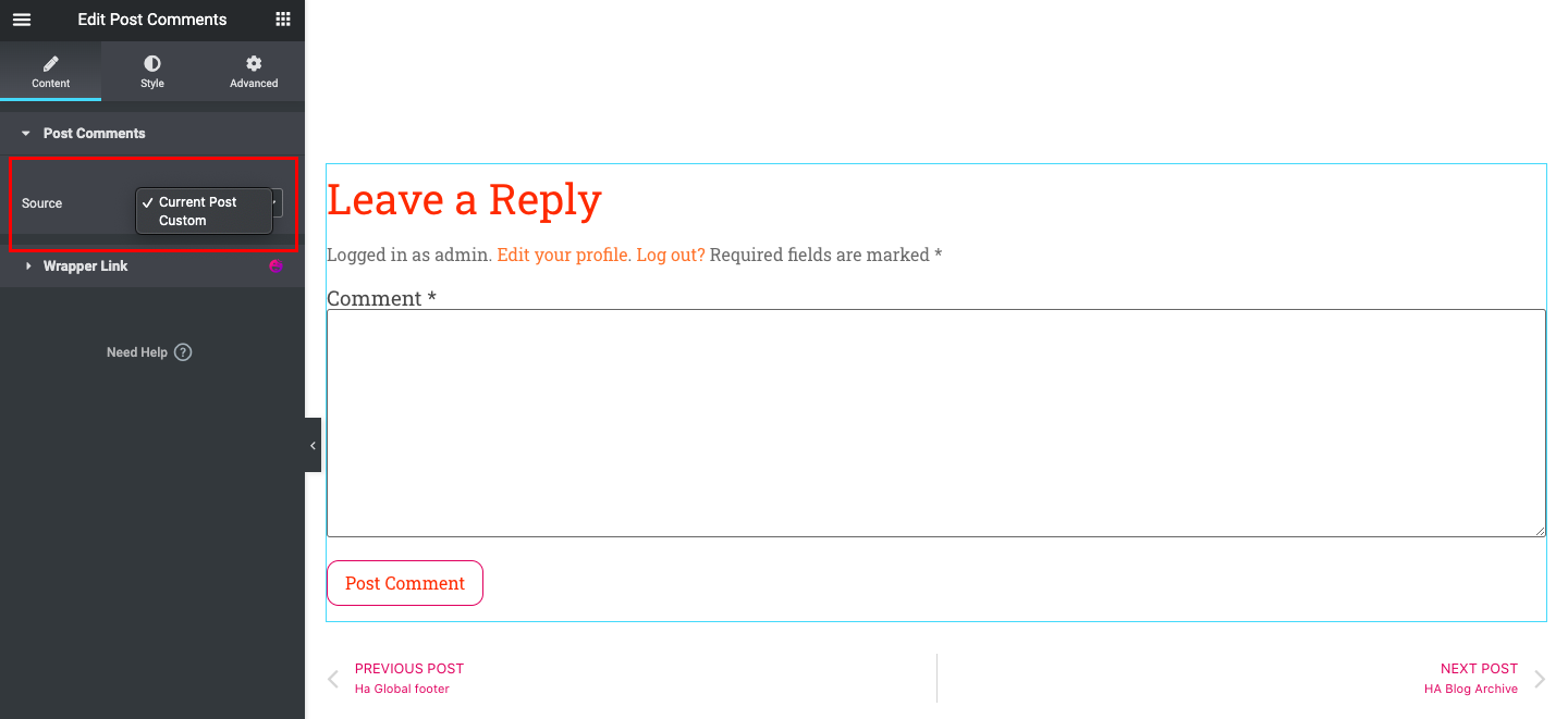 Post Comments - HappyAddons