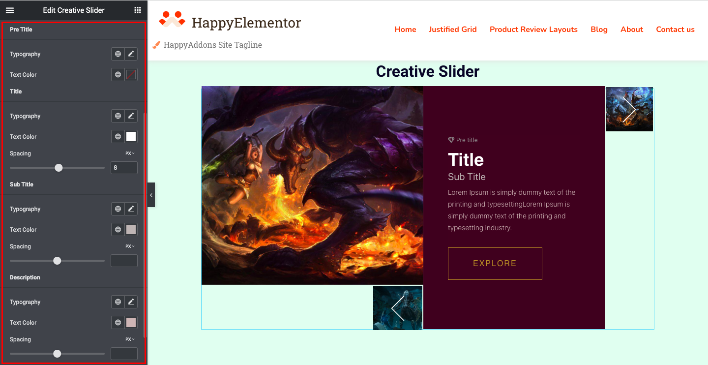 Creative Slider Widget - HappyAddons