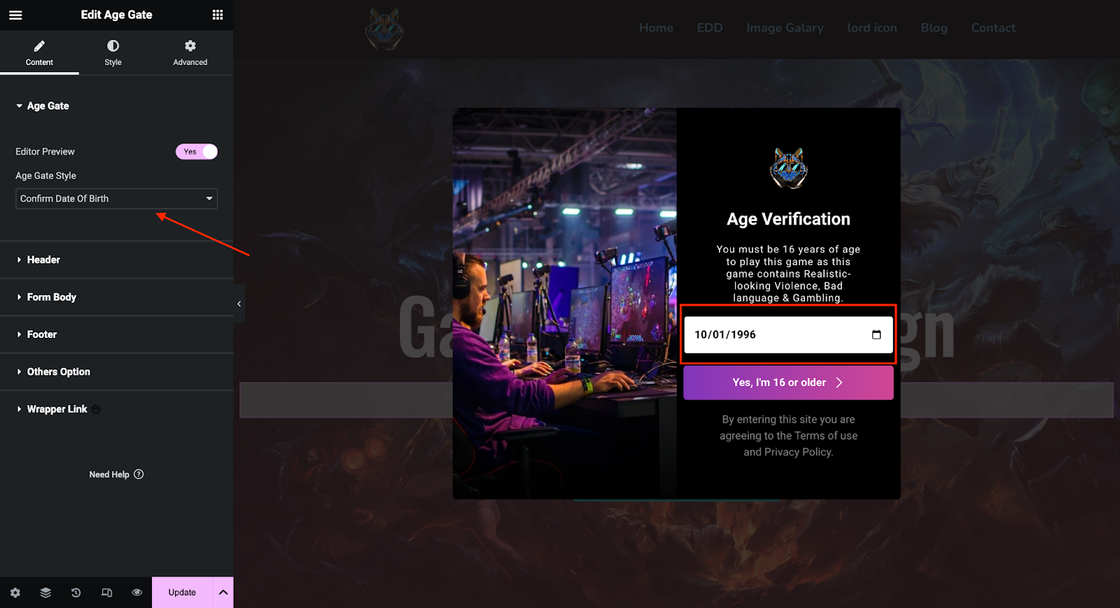 Age Gate - HappyAddons