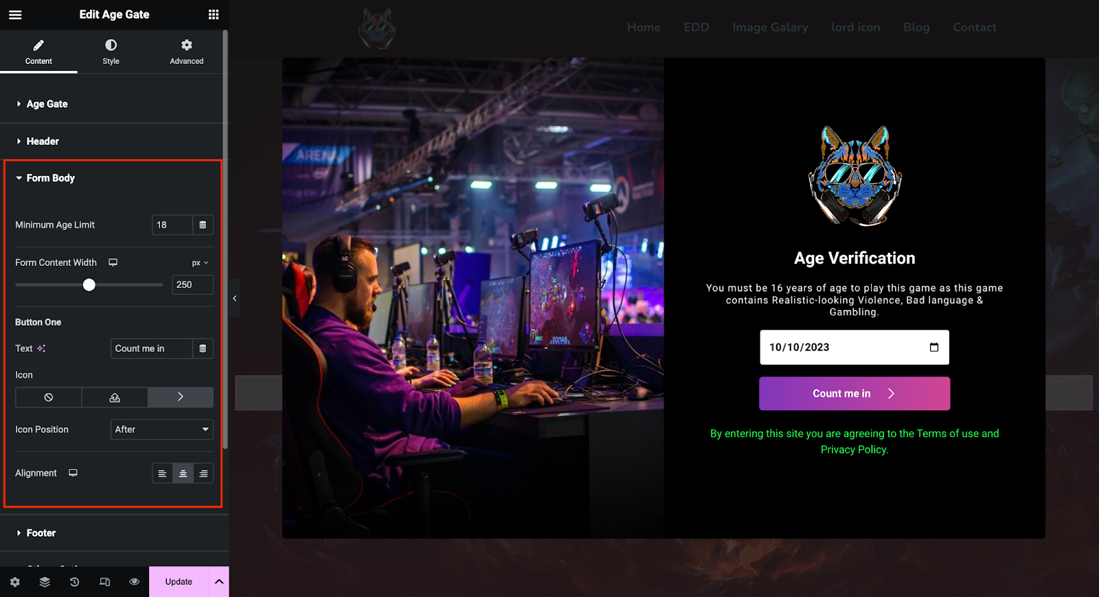 Age Gate - HappyAddons