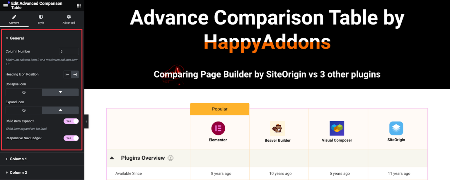How to Create Comparison Table with Elementor Comparison Table Widget
