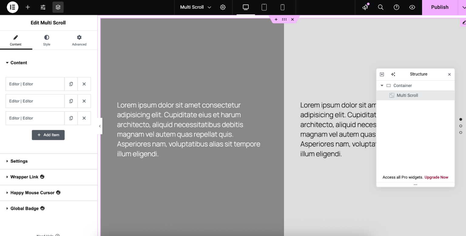 Multi Scroll - HappyAddons