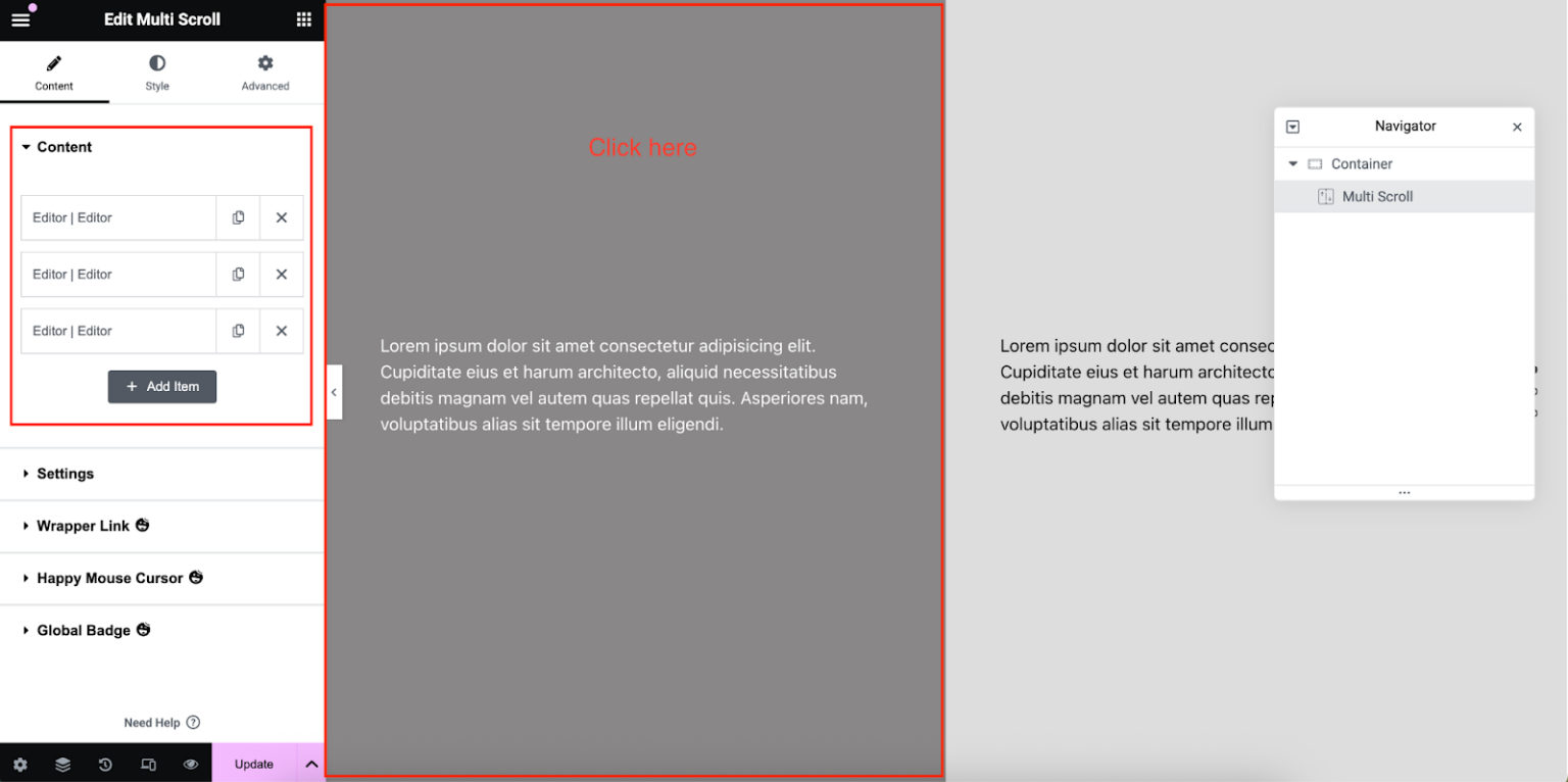 Multi Scroll - HappyAddons