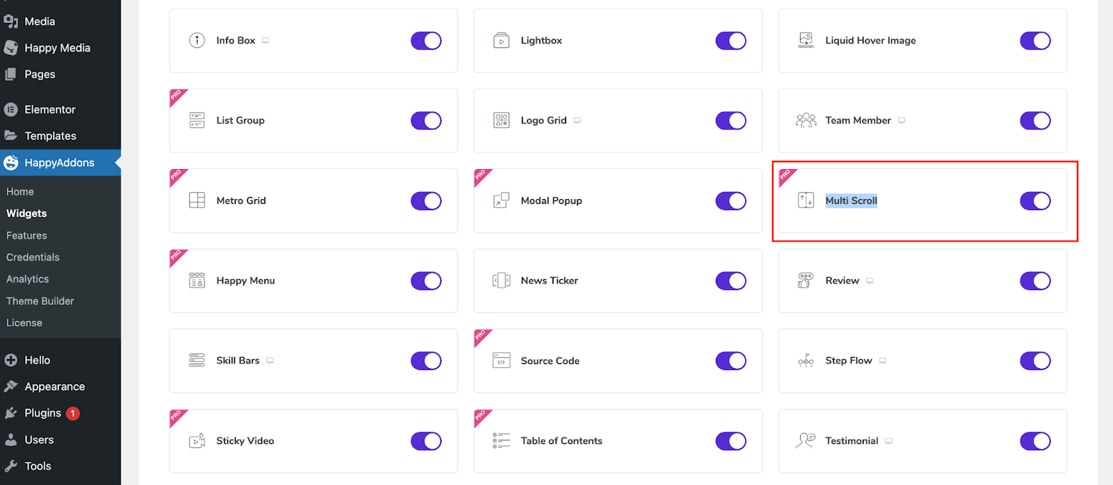 Multi Scroll - HappyAddons